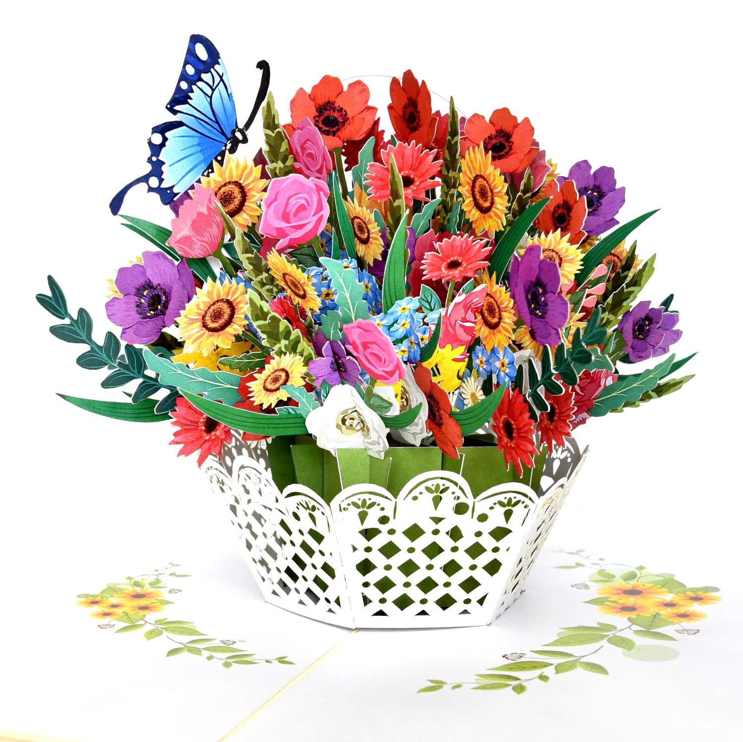Mixed Flower Basket Pop Up Card – Teabug Cards